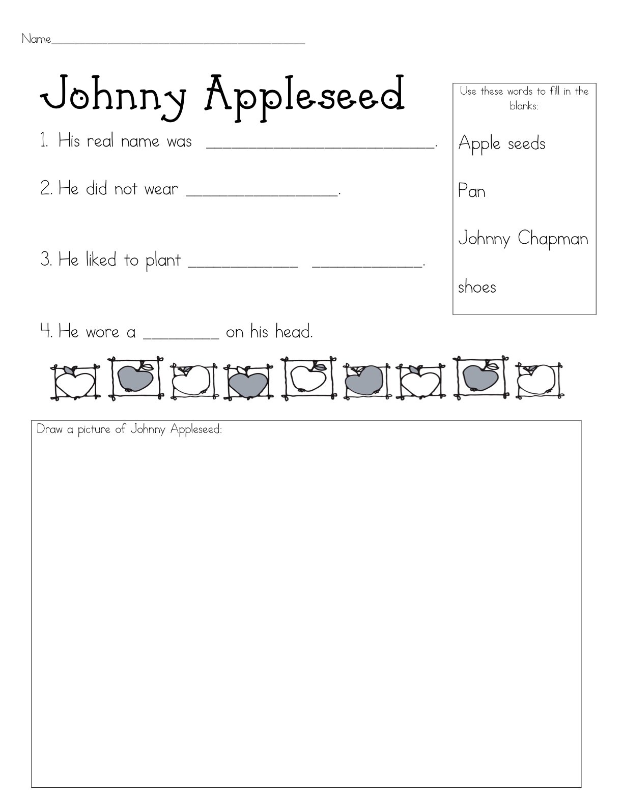 Johnny Appleseed Printables
