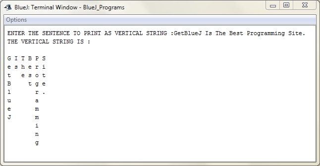 Vetical String : Java : BlueJ