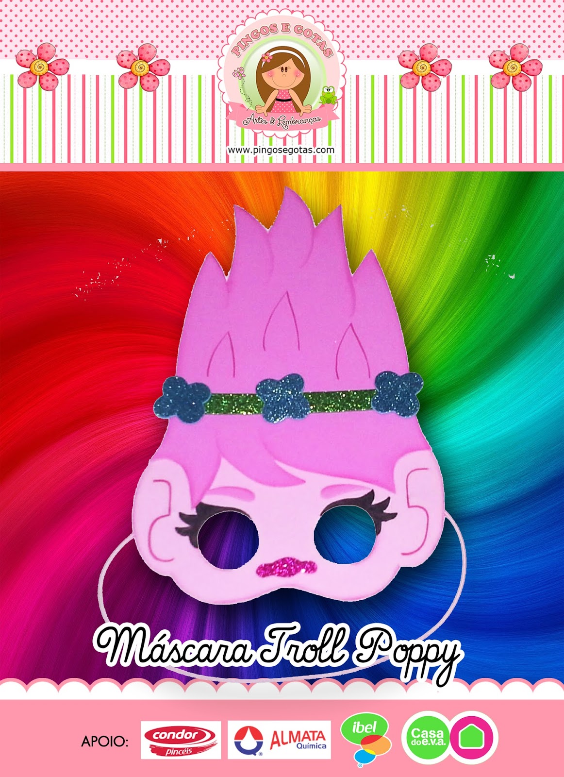 Artesanato Mãos Abençoadas 1: Máscara da Poppy Troll em Eva com Molde