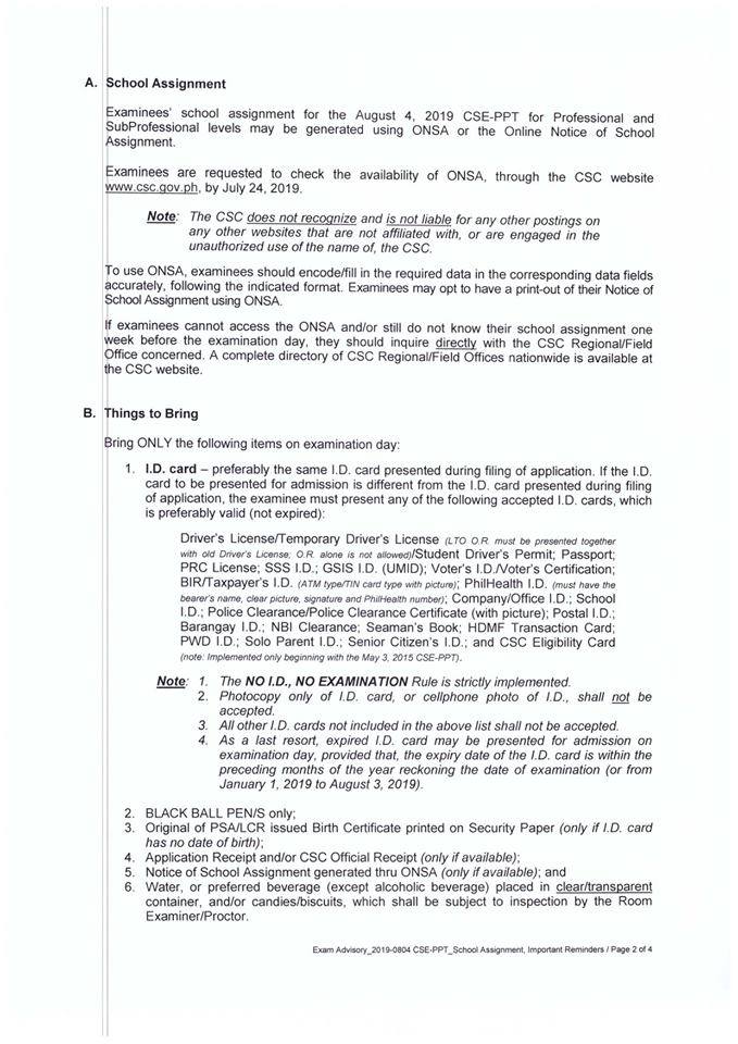 Civil Service Exam PH: Room and School Assignment (ONSA) and Important ...