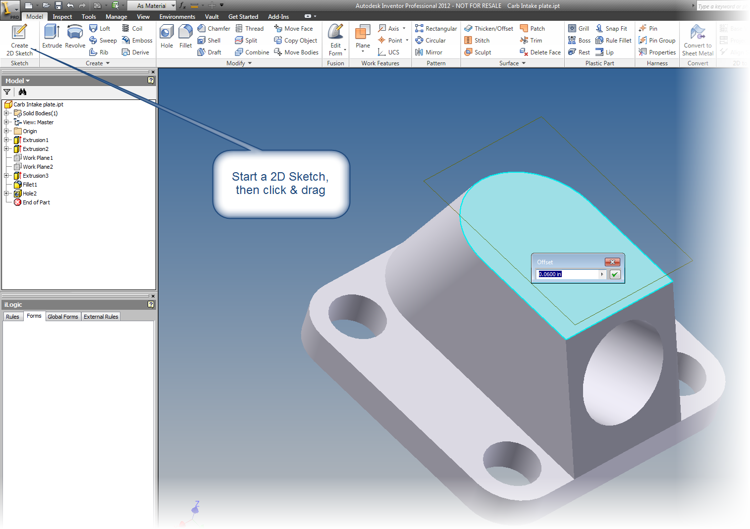 Offset workplane & sketch in progress