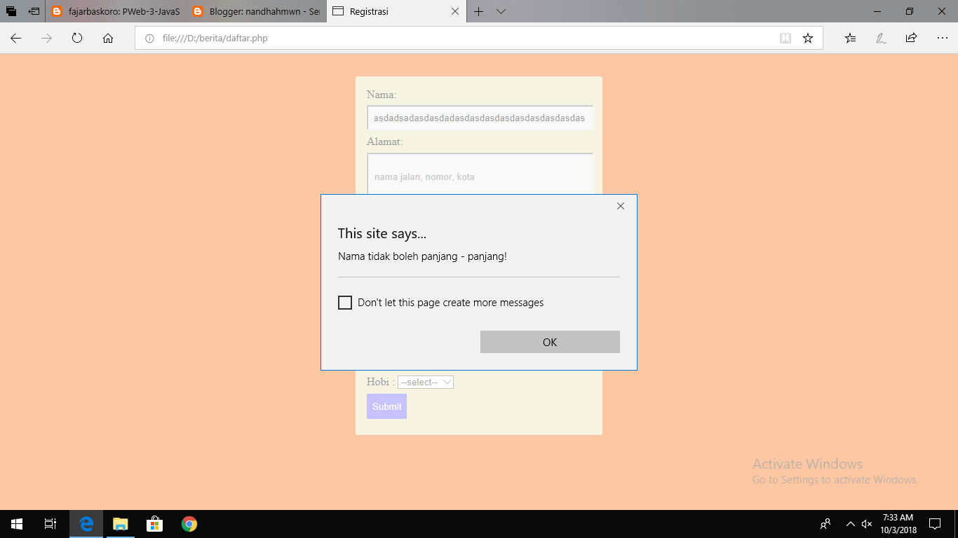 Membuat Form Registrasi menggunakan JavaScript Membuat Form Registrasi menggunakan JavaScript
