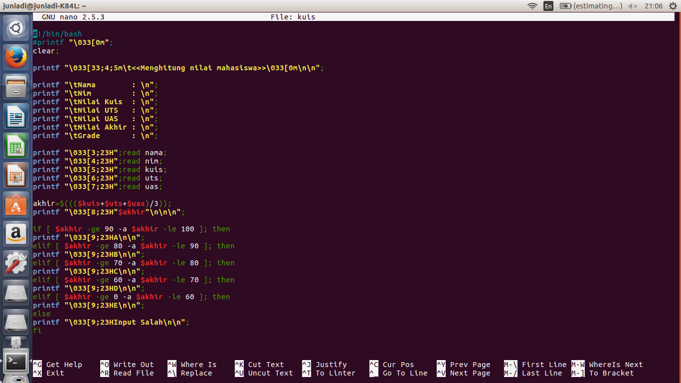 Membuat Program Perhitungan Nilai Di linux Ubuntu