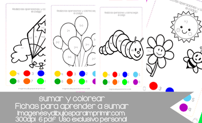 Colorear y sumar Fichas para aprender a sumar-Colorear dibujos,letras ...
