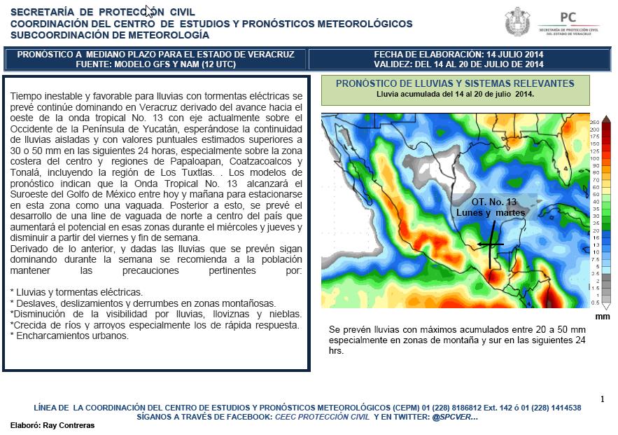 Secretaria de Protección Civil Veracruz Meteorología. : Pronóstico del ...