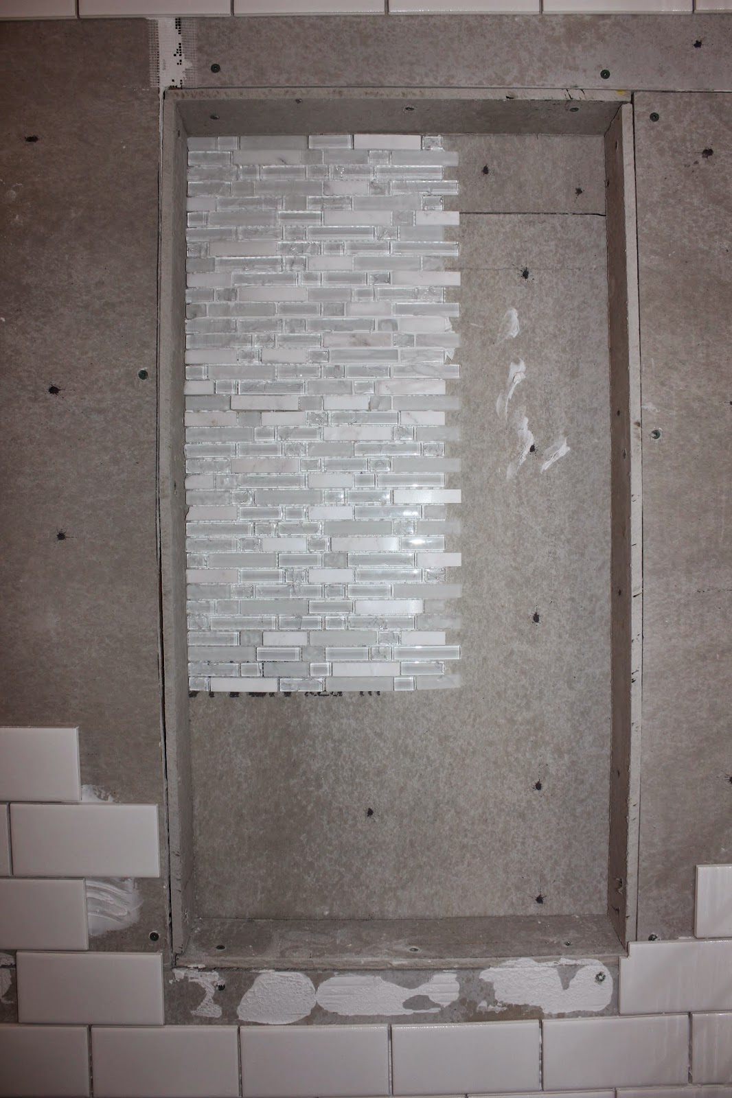 The Schorr Thing: Bathroom Remodel: Shower Shelf, Water and Lighting