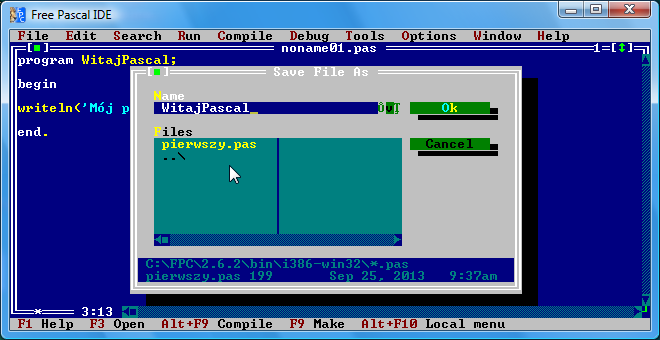 Programowanie - równoległa nauka trzech języków: Pierwszy program - Pascal