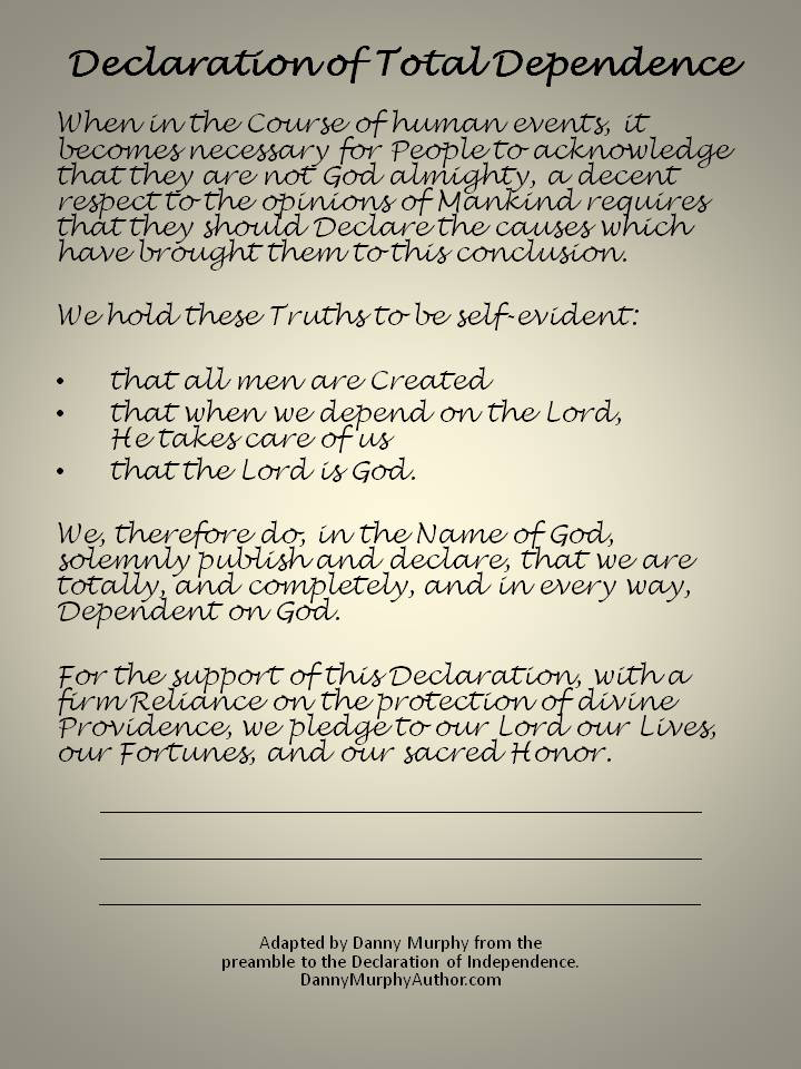 Murphy's Law Breaker: Declaration of Dependence on God