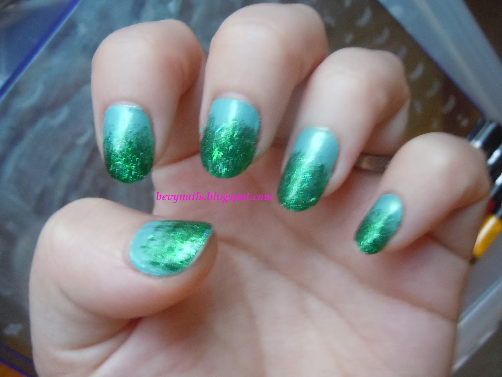 Bevy's Nails: Green Glitter Gradient