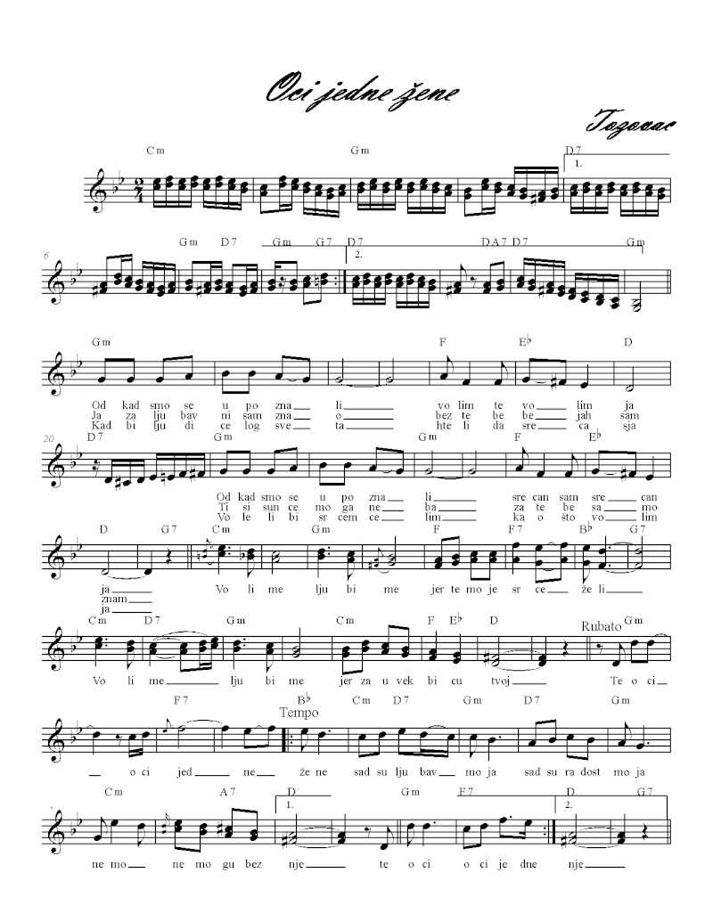 Scores for Balkan music Note za Harmoniku Violinu: Note Za Harmoniku