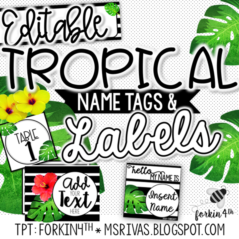 forkin4th: Tropical Vibes (EDITABLE labels & name tags)