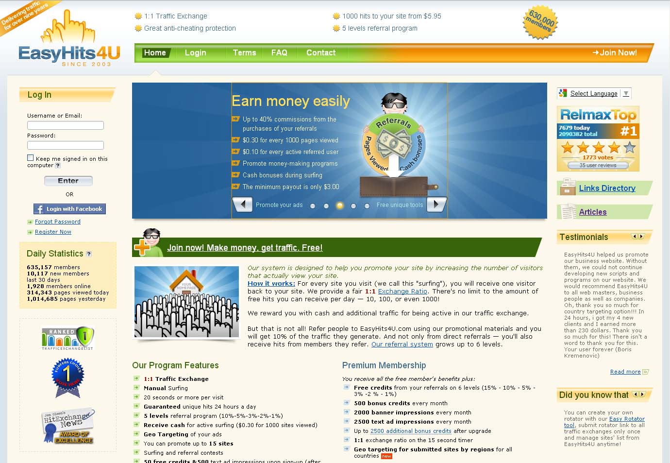 Tu Salario Ptc: Easyhits4u | Intercambio de Tráfico | Informacion