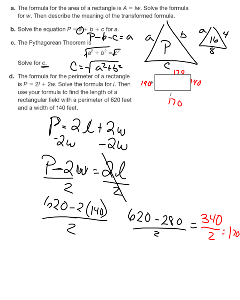 Mr. Porter's Pre-Algebra Class: Lesson 79 Transforming Formulas