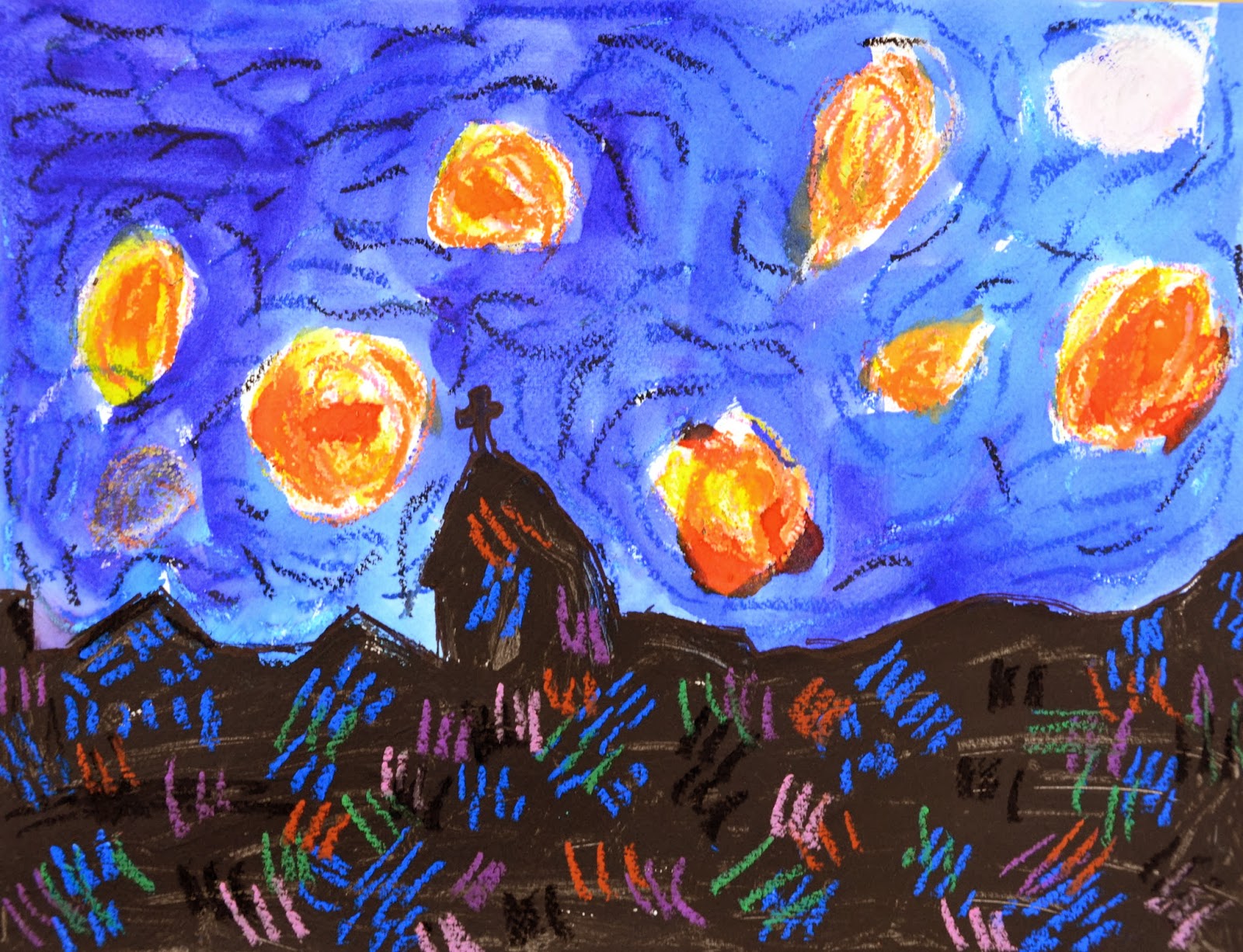 The New Hope Art Gallery: Middle School Art: Starry Nights Inspired by ...