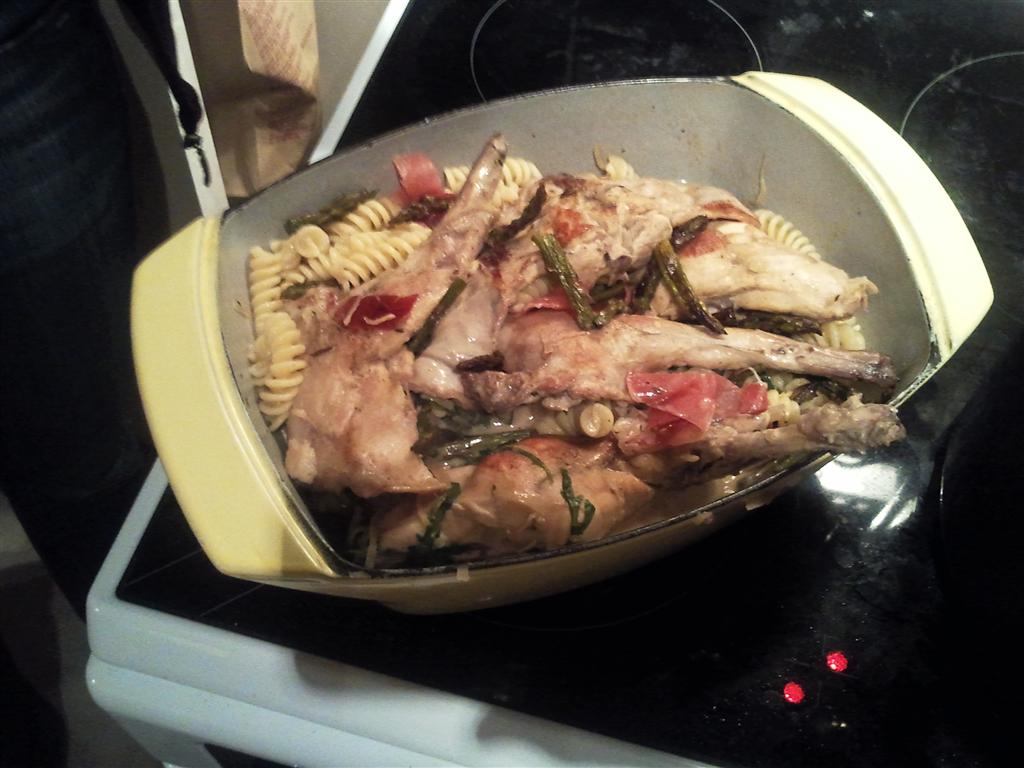 The Purple Kitchen: Mustard Rabbit with Prosciutto Asparagus Pasta