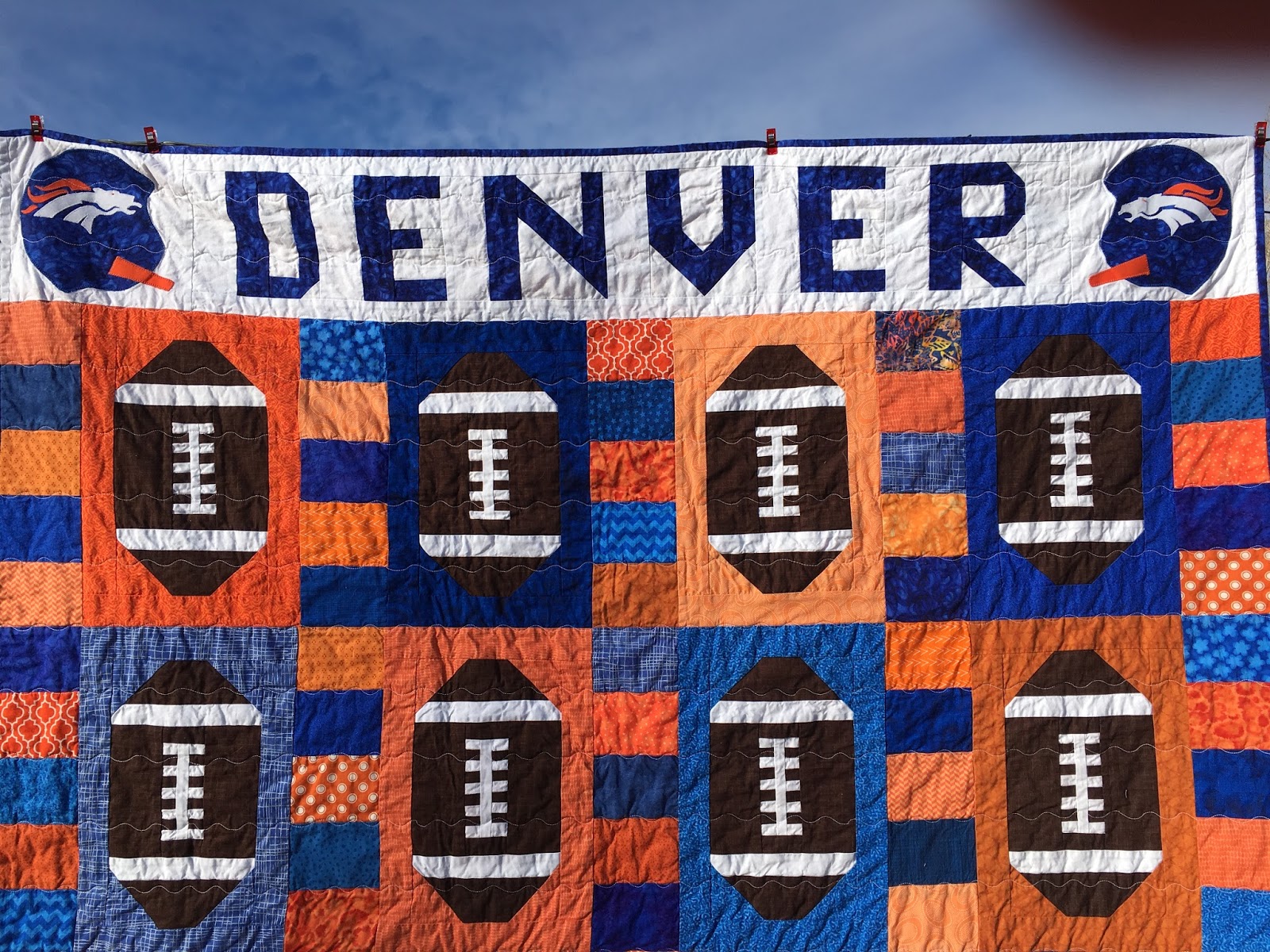Tanya Quilts in CO: Ciao 2017--Denver Bronco Quilt Done