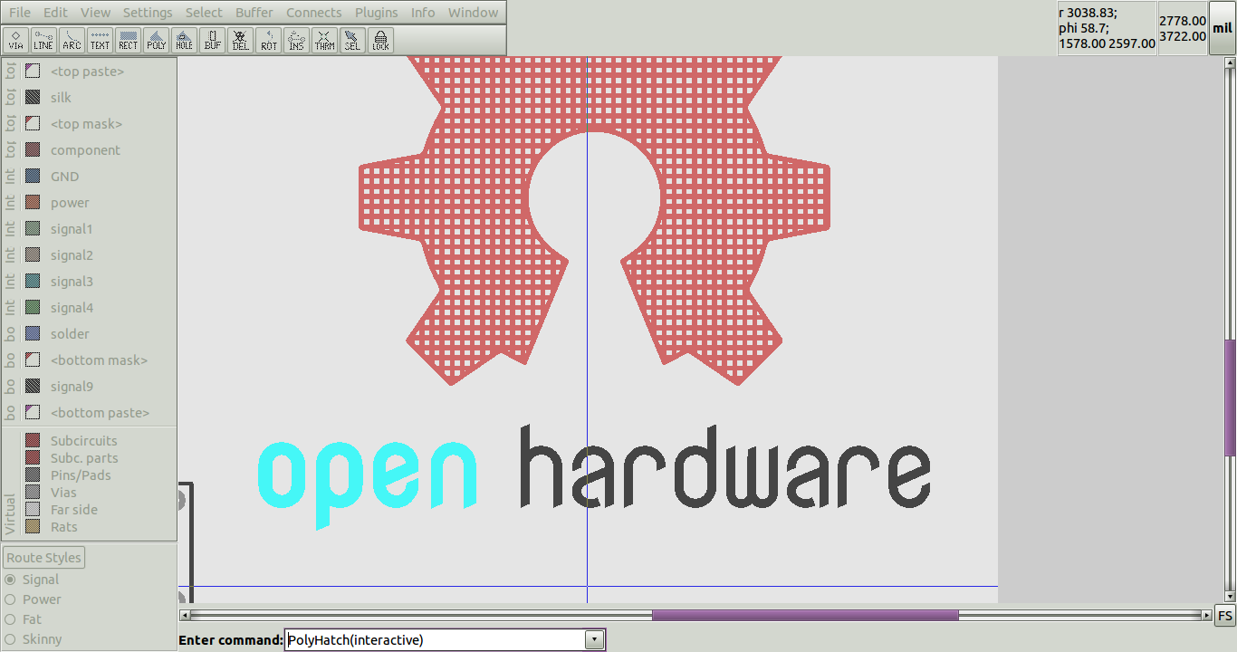 blog de VK5HSE: PolyHatch command for cross hatching polygons in pcb-rnd