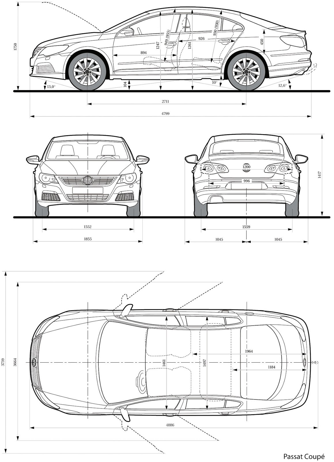 VW Cars - VW Passat: Volkswagen Passat Variant Wagon blueprint drawing