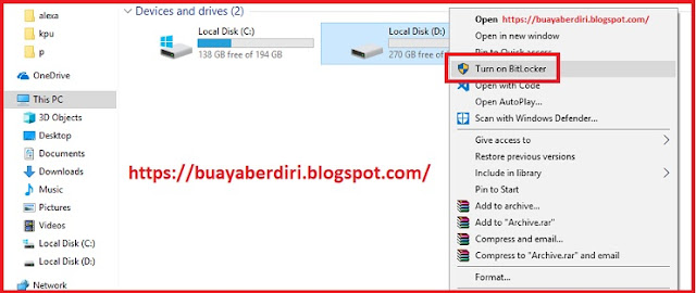 Cara mengunci Local Disk C dan D di windows 10