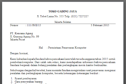 Contoh Surat Full Block Style Penawaran Barang - Delinewstv