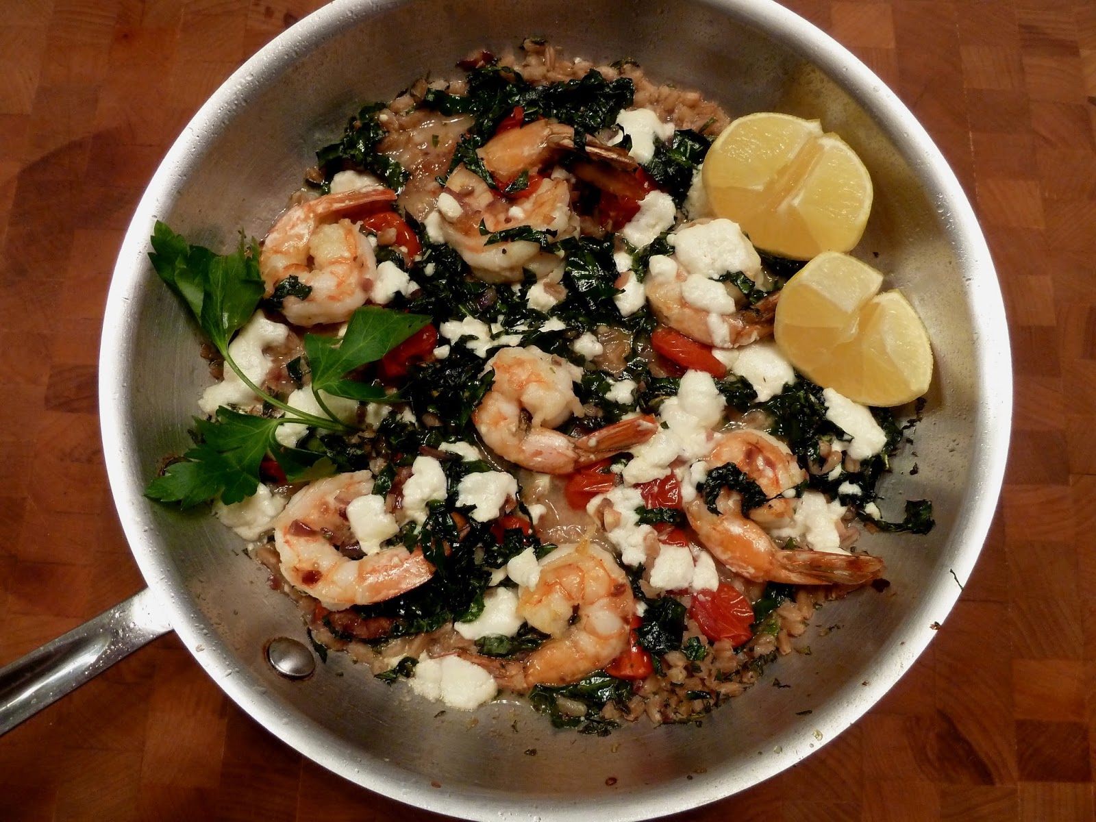 Cracked Pepper: Greek Shrimp, Farro and Kale with Feta