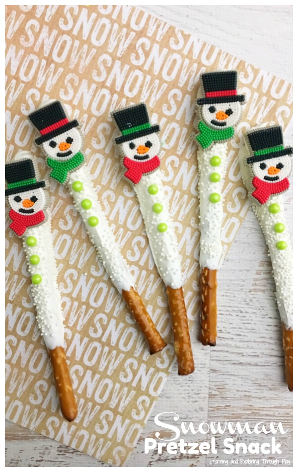 Learning and Exploring Through Play: Snowman Pretzel Rod Snacks