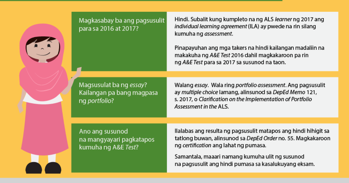 Accreditation and Equivalency (A&E) Test para sa taong 2016 at 2017 ...