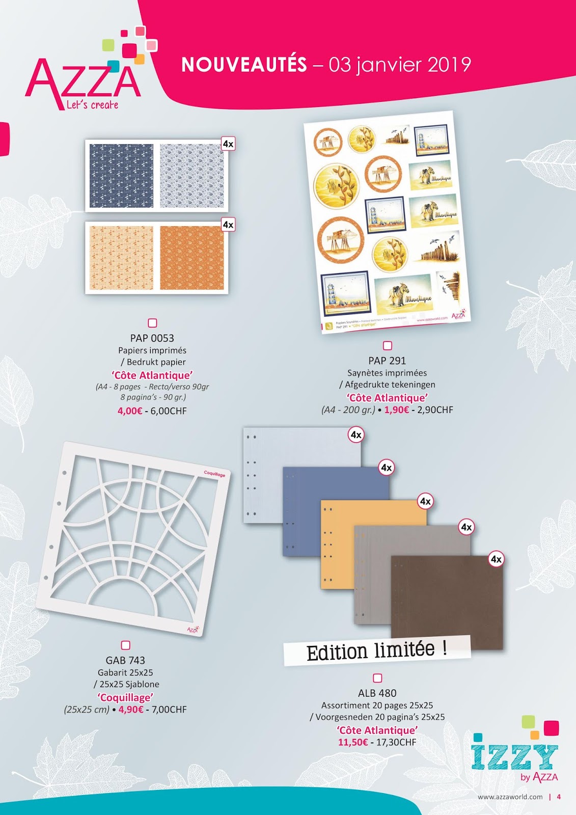 Scrapbooking Européen: Nouveautés AZZA & IZZY - Janvier 2019