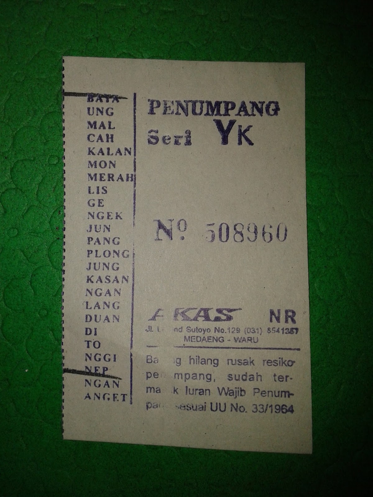 Caper Touring "One Stop Journey": Koleksi Karcis Bus