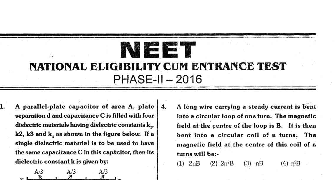 Neet exam previous year question paper 2016 - Phase-II with answer key