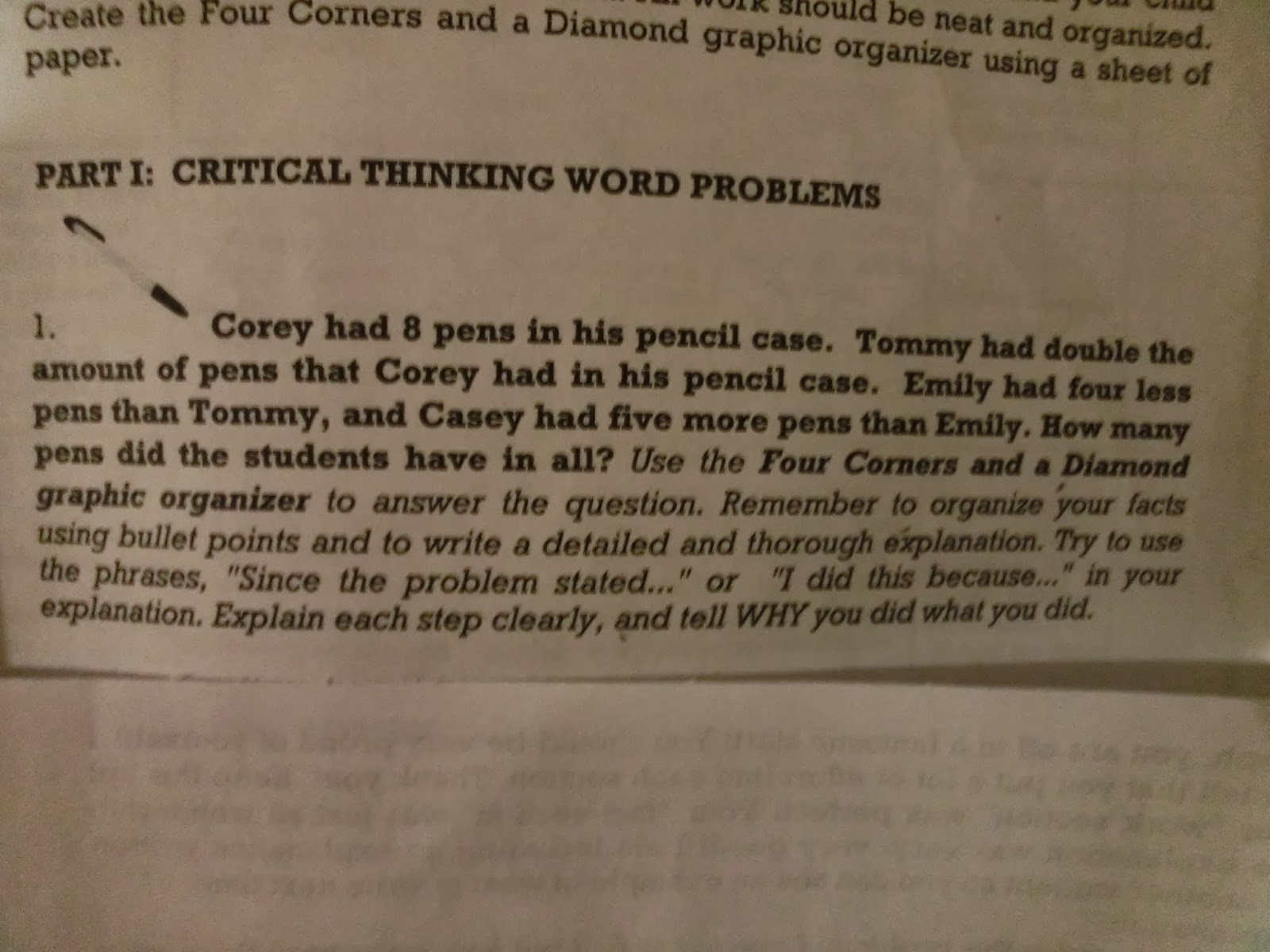 Common Core Math: 4 Corners and a Diamond
