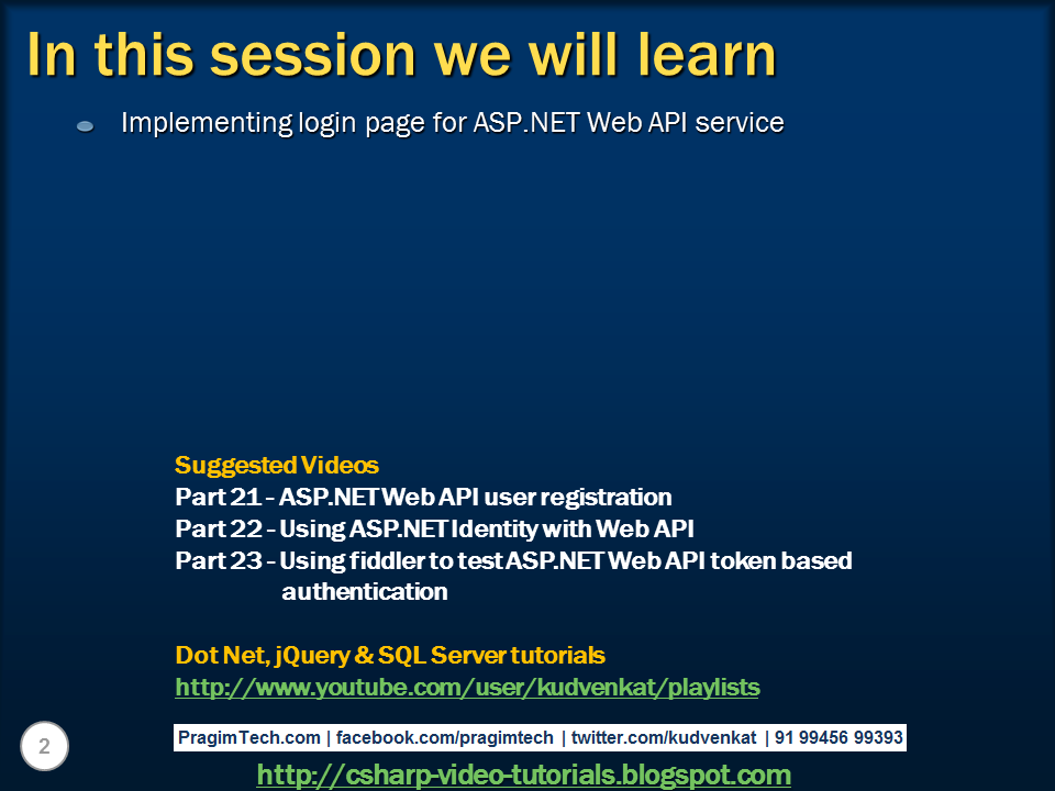 Sql server, .net and c# video tutorial: ASP.NET Web API login page