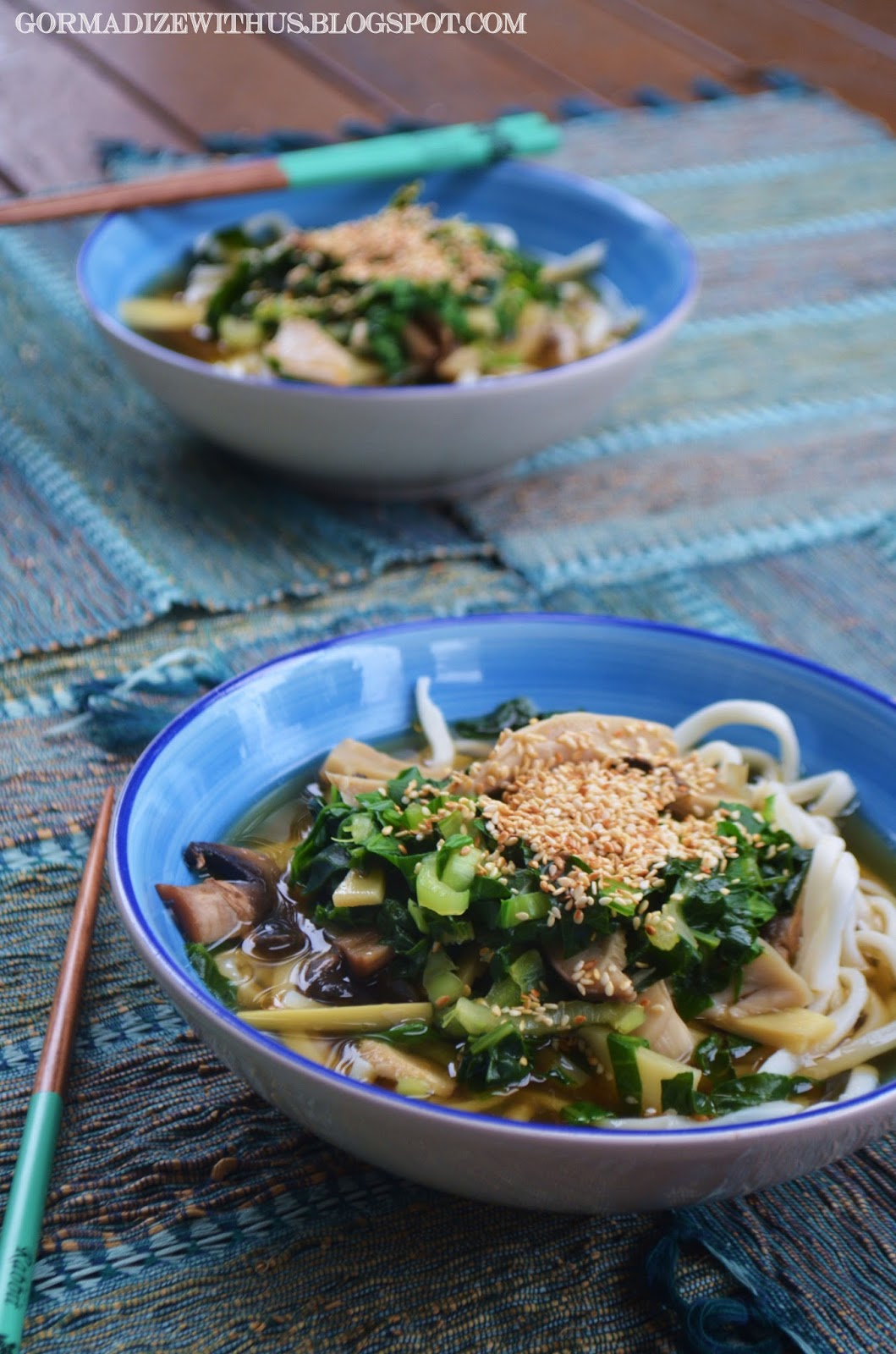 Gormandize Spinach Mushroom And Sesame Udon Noodle Soup
