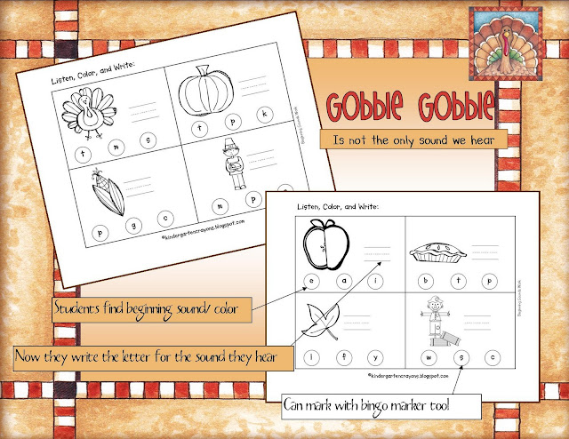 Kindergarten Crayons: Gobble Gobble: Thanksgiving Sounds