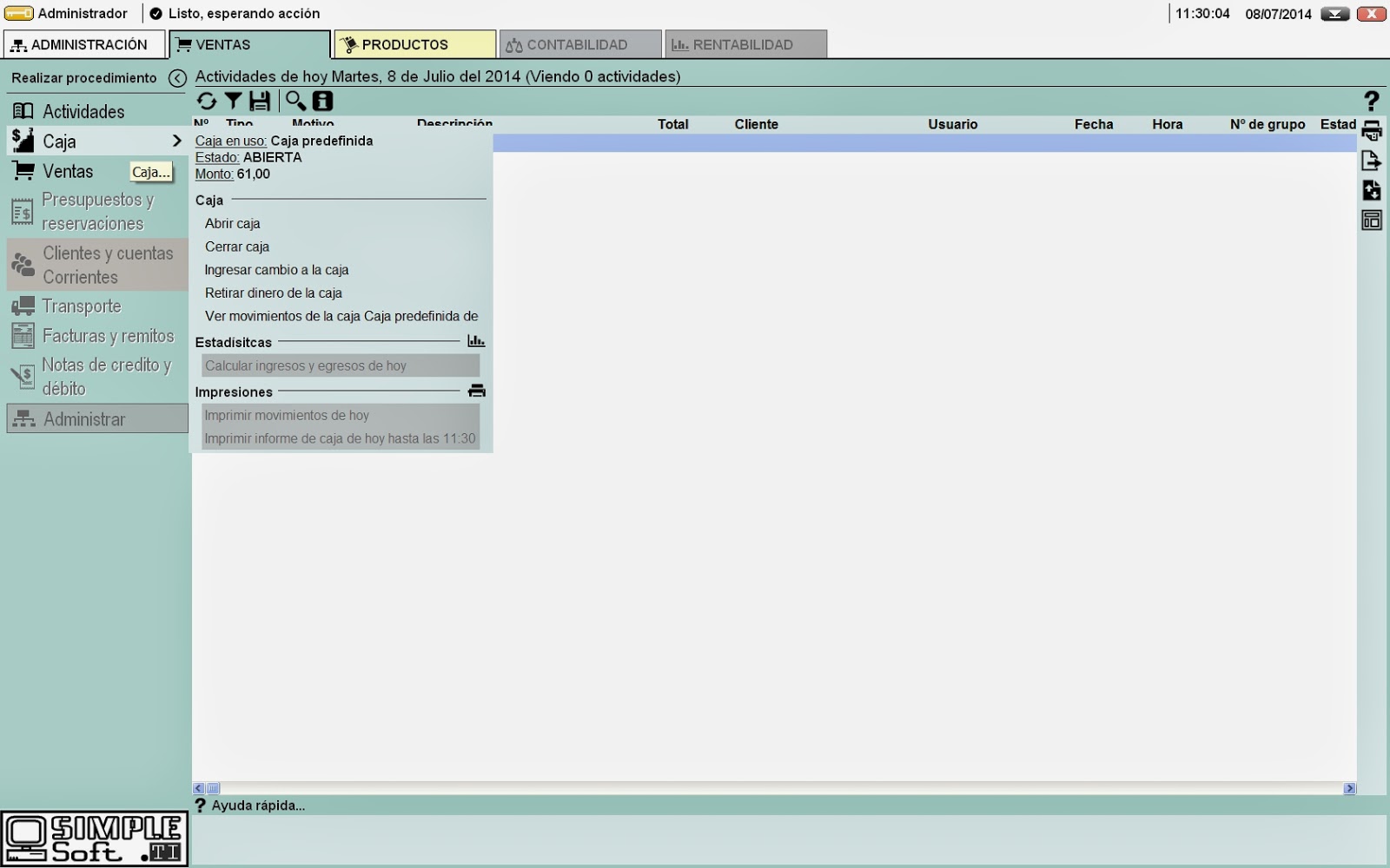 SIMPLESoft .TI: Cambios de interfaz del Control de Productos y Ventas 1.0 (Corporativo)