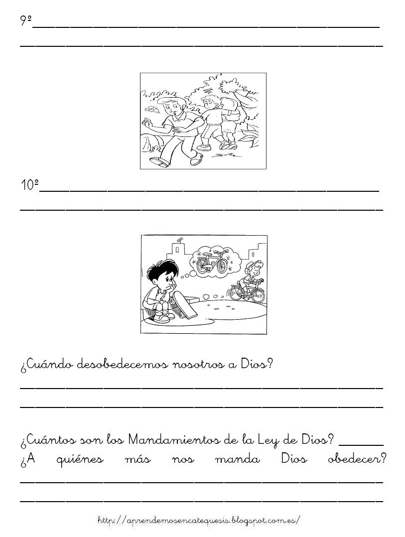 Fichas para escribir los Mandamientos e identificarlos con imágenes: