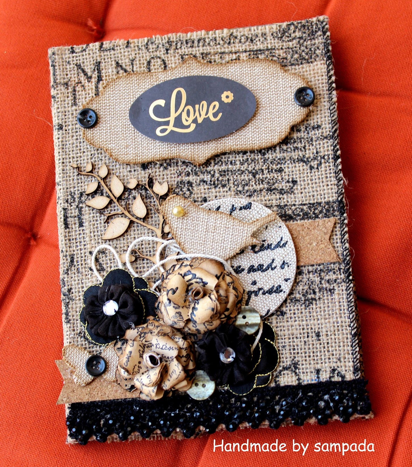 Crafters Corner : Altered Diary Cover using Jute roll and burlap stickers