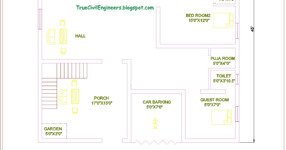 3BHK residential building line plan with DWG file