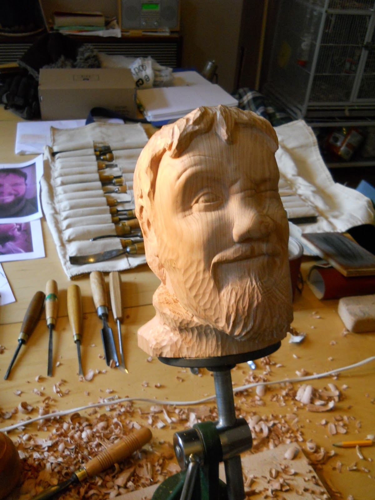 Carving a self portrait in wood for 'Cornucopia' at the Grant bradley ...