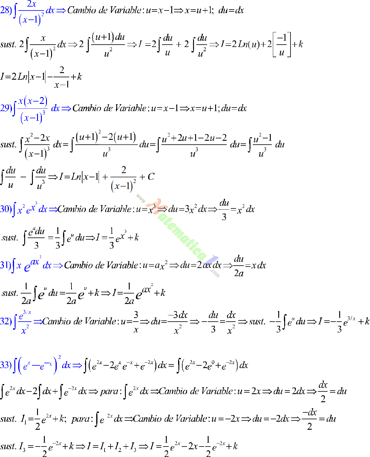INTEGRACIÓN POR SUSTITUCIÓN BASICA EJERCICIOS RESUELTOS PDF