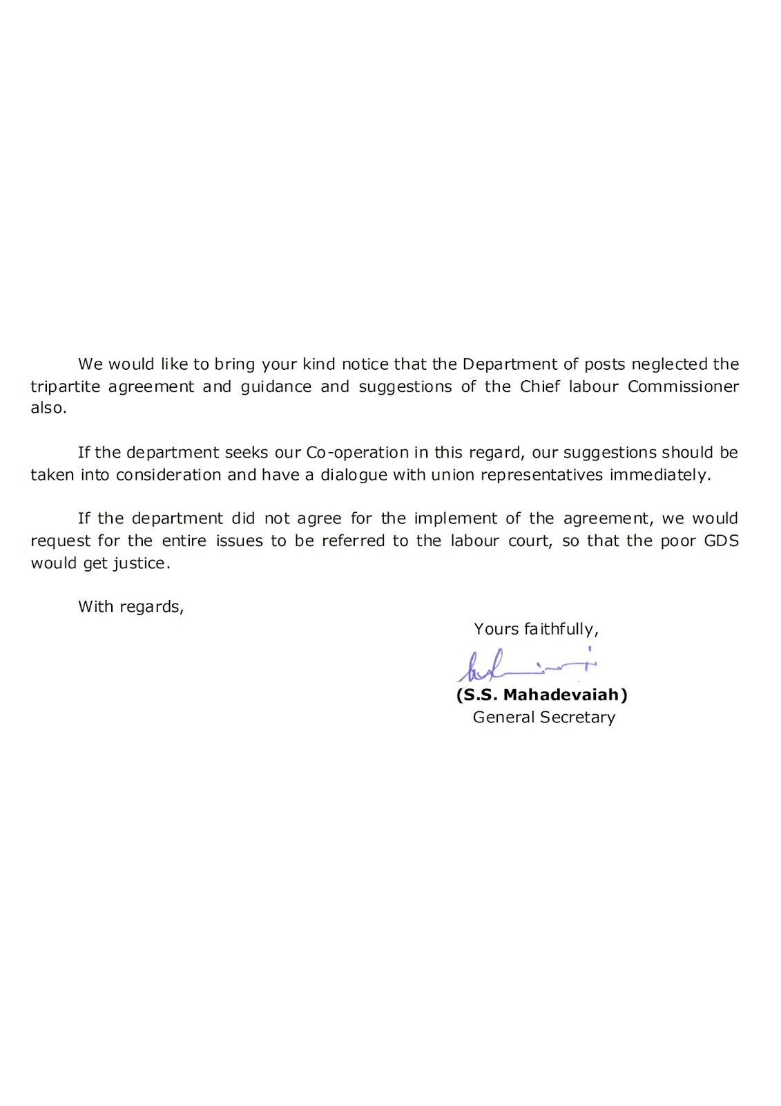 RURAL POSTAL EMPLOYEES CHQ LETTER TO ASSTT LABOUR COMMISSIONER rural-postal-employees-chq-letter-to-asstt-labour-commissioner