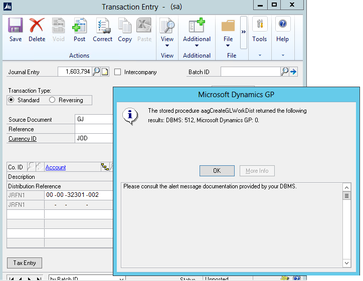 Dynamics GP Essentials: Error while Entering or Posting General Ledger ...