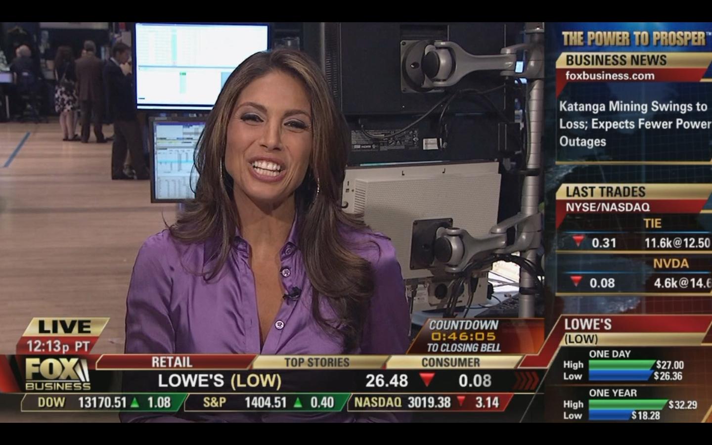 Ladies in Satin Blouses: Fox Business anchor in purple silk blouse