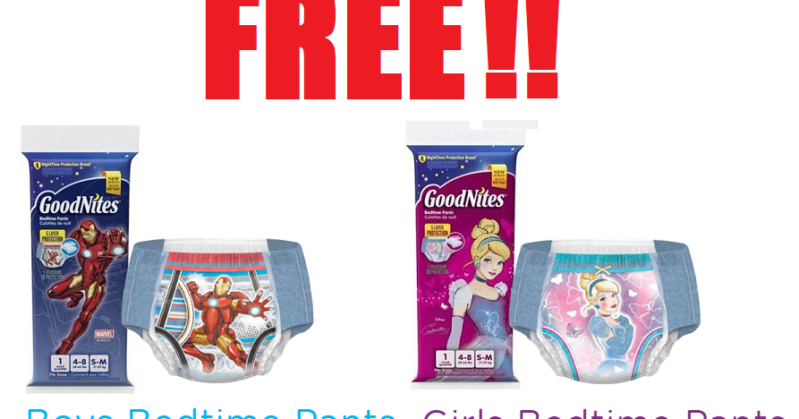 3 Free Goodnites Bedtime Pants sizes XS (28-45 lb.) or S-M (38-65 lb ...