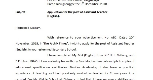 LEARN GARO AND ENGLISH: JOB APPLICATION SAMPLE