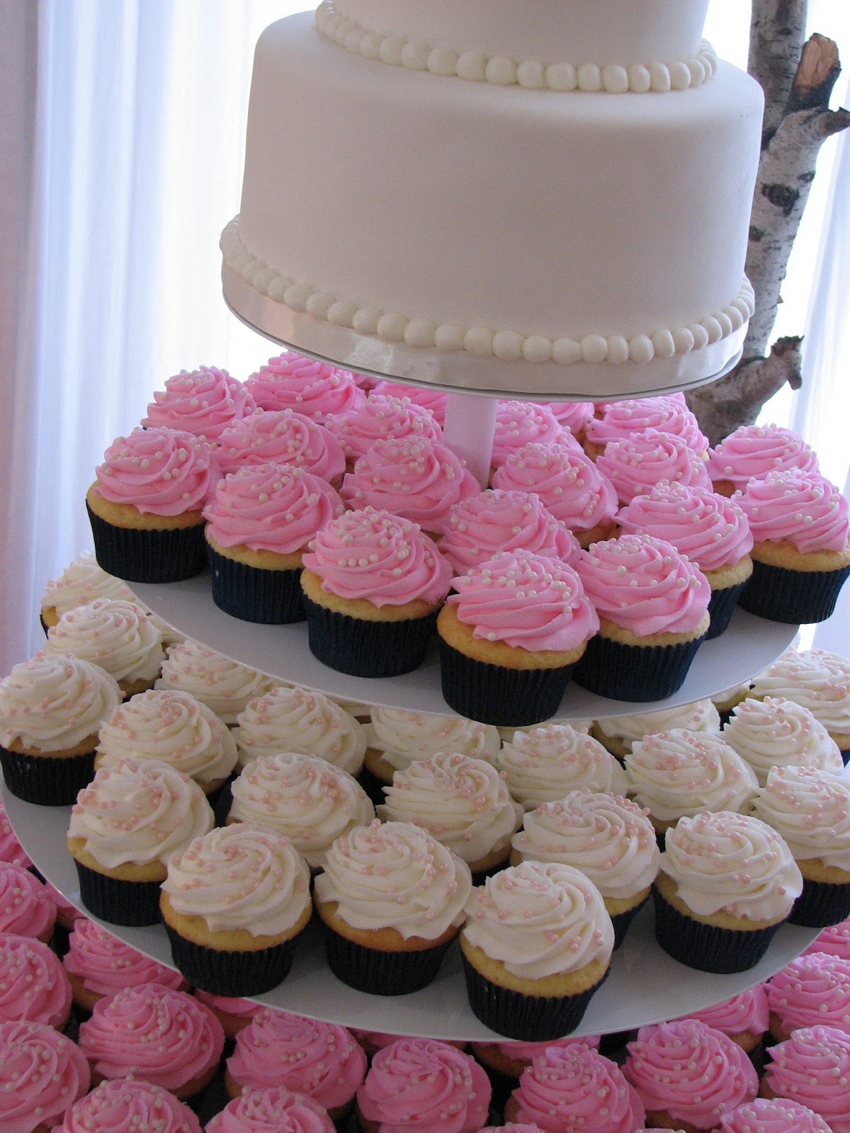 Decadent Designs: Madison's Navy Blue and Hot Pink Wedding Cupcake Cake