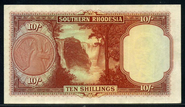 Southern Rhodesia banknotes 10 Shilling note of 1955 Queen Elizabeth II ...