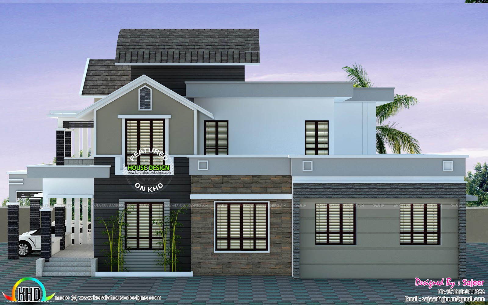 Front, left and right view of Modern home - Kerala Home Design and ...