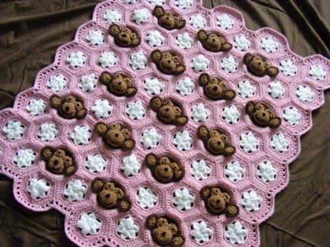 Tina's handicraft : crochet baby blanket - monkey shape motifs