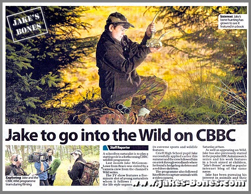 Look out for me on CBBC Wild this Saturday ! : Jake's Bones